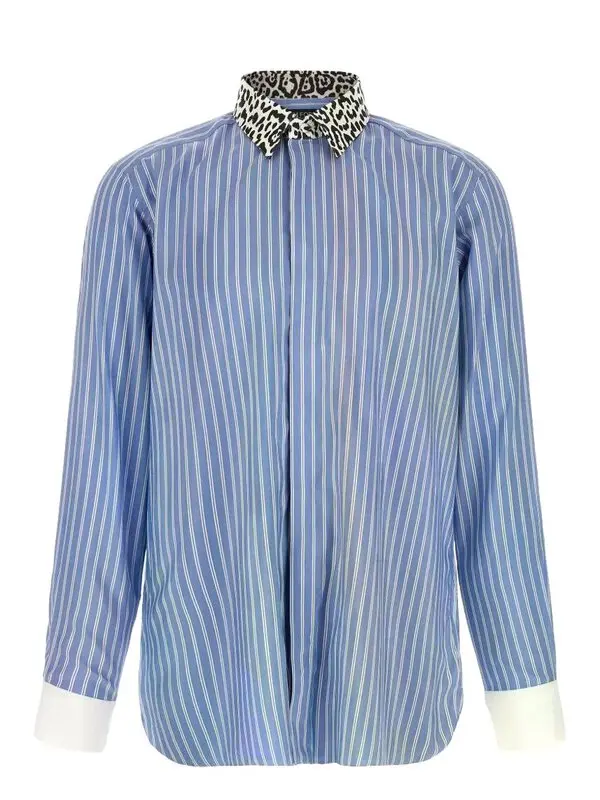 TOM FORD Animal-print Collar Striped Shirt - Blue
