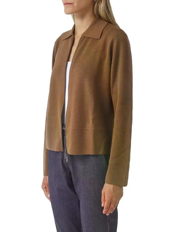 Max Mara Zip-up Collared Cardigan - Brown