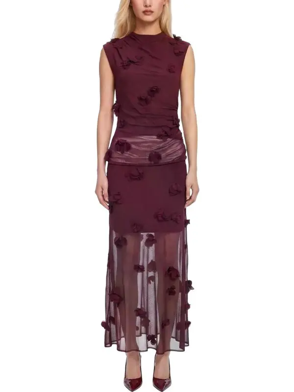 Simkhai Tessa Floral-appliqué Draped Top - Red