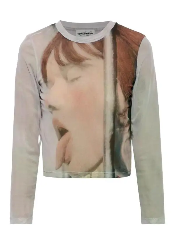 CARNE BOLLENTE Graphic-print Mesh Top - Grey