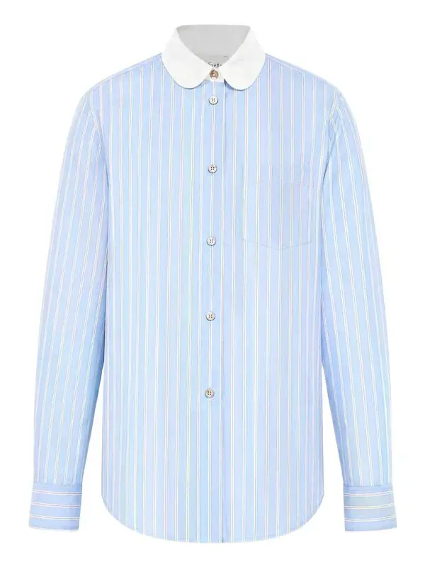 FORTE_FORTE Striped Peter Pan Collar Shirt - Blue