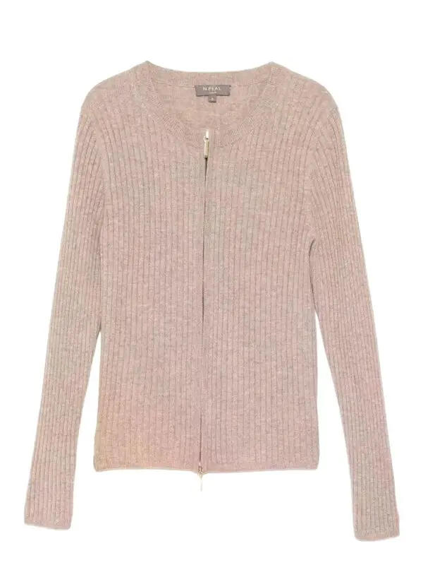 N.peal Ribbed Full Zip Cardigan - Neutrals