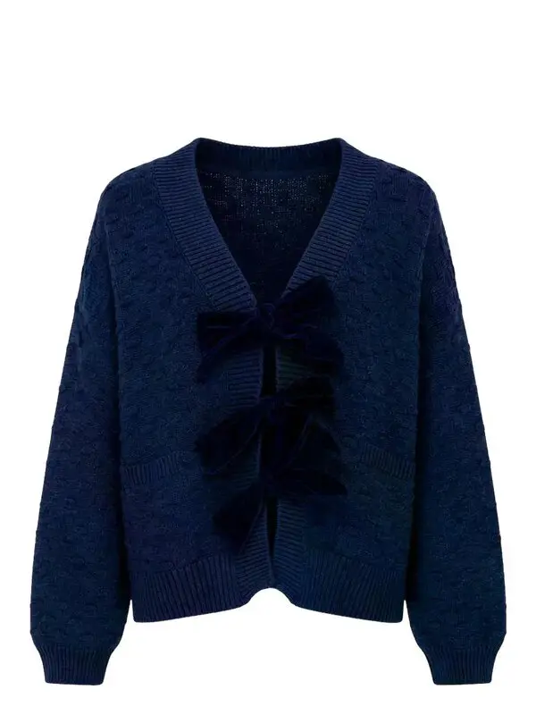 IZAAK AZANEI Bow-detail Popcorn-knit Cardigan - Blue