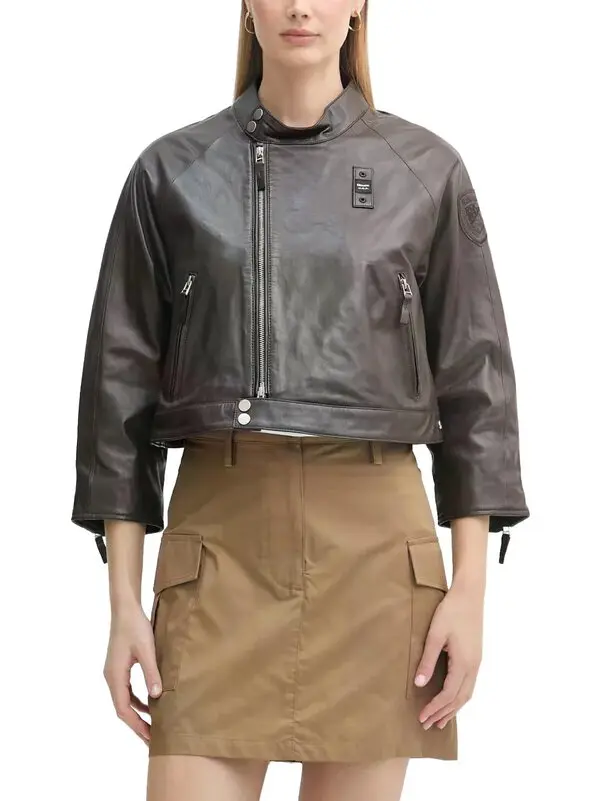 BLAUER. Lorette Cropped Leather Jacket - Brown