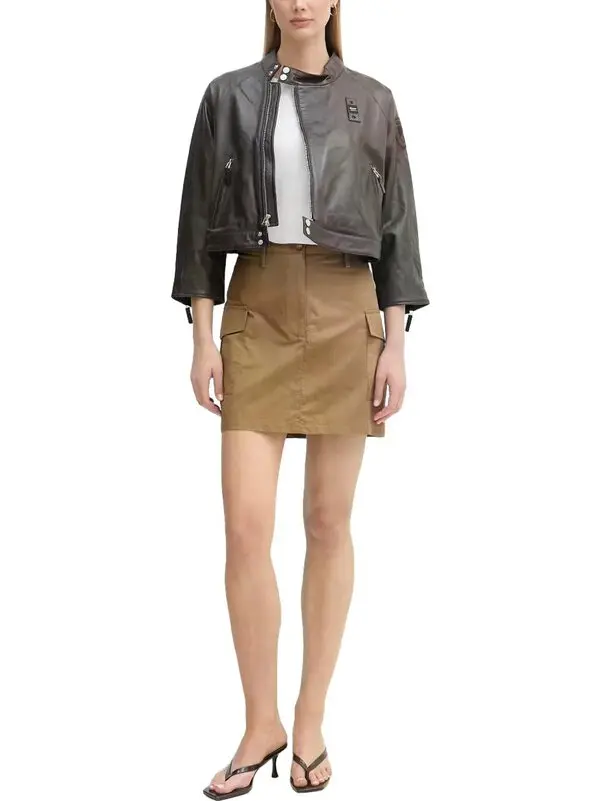 BLAUER. Lorette Cropped Leather Jacket - Brown