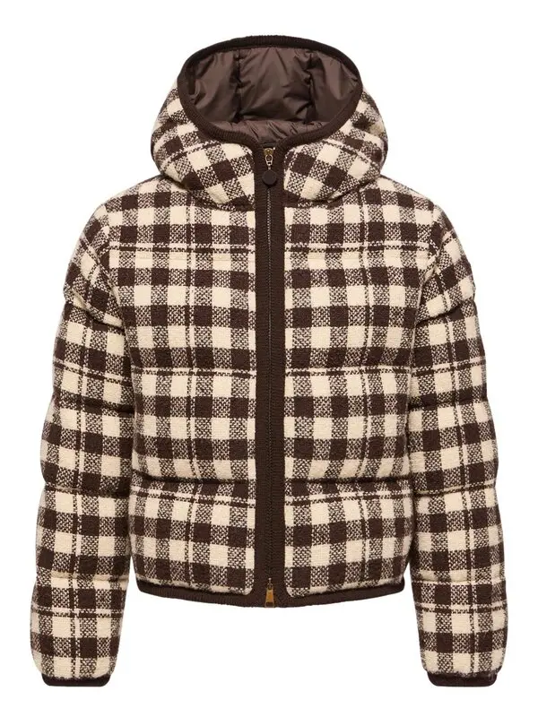 Moncler Abstraction Hooded Wool Blend Short Down Jacket - Brown
