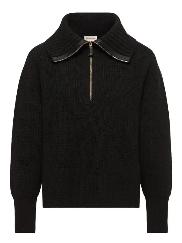 Moncler Wool & Cashmere Zip-up Sweater - Black