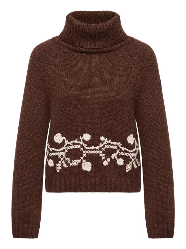 Moncler Alpaca Blend Embroidered Turtleneck - Brown