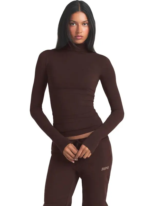 SKIMS Turtleneck Long Sleeve | Deep Neutral | | Cotton Jersey - Espresso