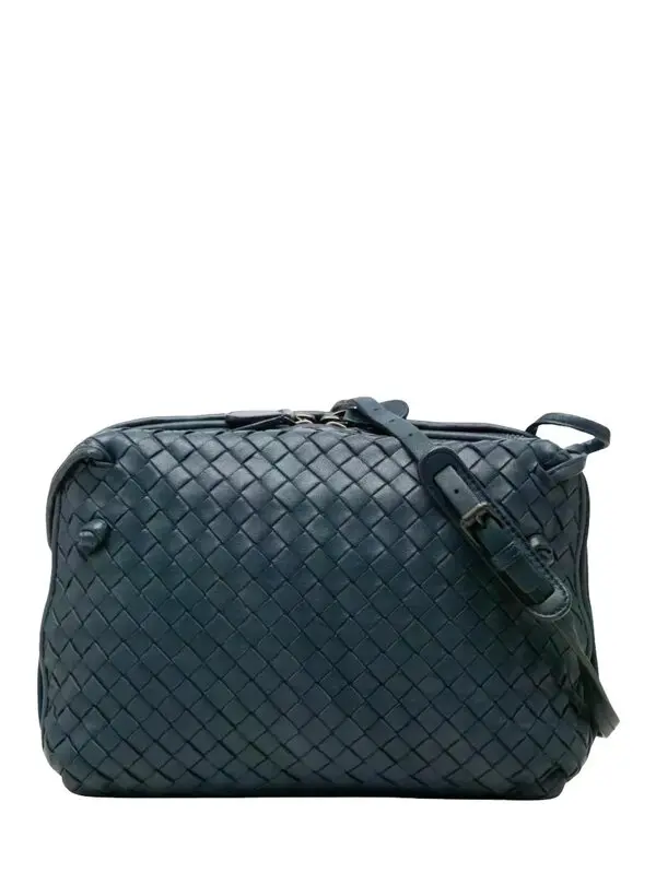 Bottega Veneta 2012-2026 Nappa Intrecciato Nodini Double Zip Crossbody Bag - Blue