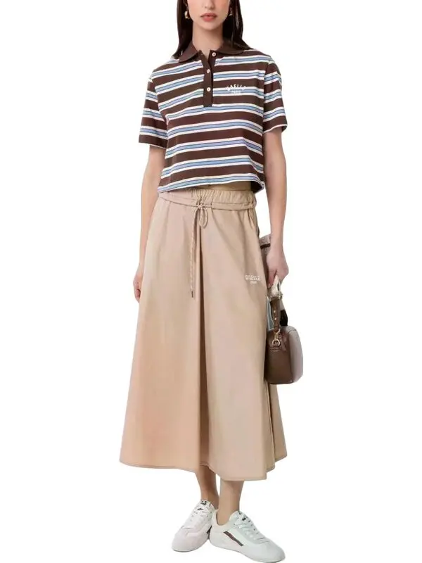 GAELLE PARIS Striped Cropped Polo Shirt - Brown