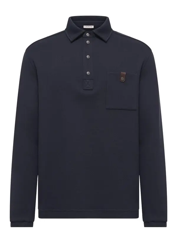 Moncler Cotton Long Sleeve Polo Shirt - Blue