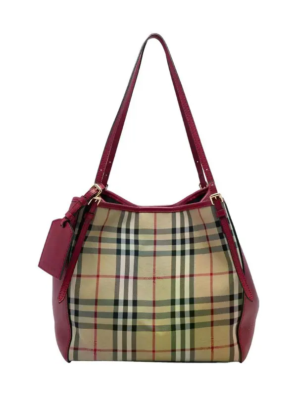 Burberry 2000-2017 Small Haymarket Check Nylon And Calfskin Canterbury Tote Bag - Red