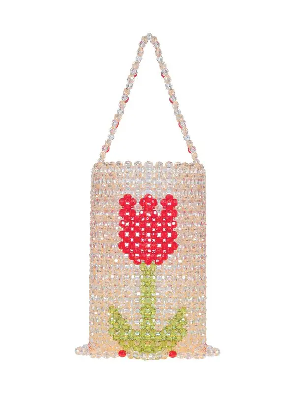TILLIE BEADS Bloom Tulip Beaded Bucket Bag Neutrals - Blue/pink