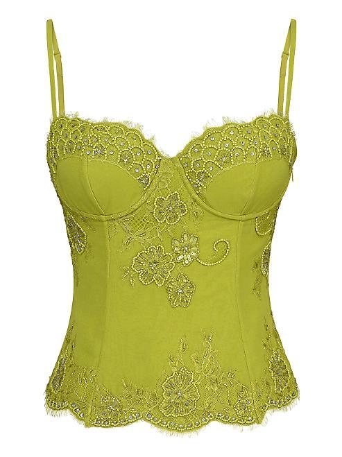 House Of Cb Soraya Hand-beaded Embellished Woven Top - Chartreuse