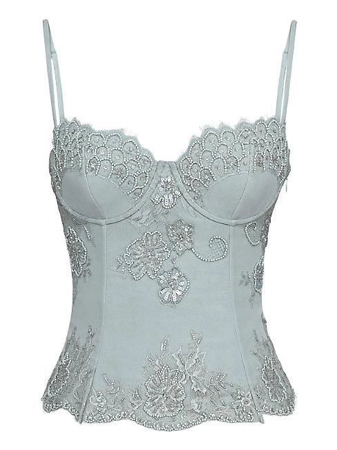 House Of Cb Soraya Hand-beaded Embellished Woven Top - Jade