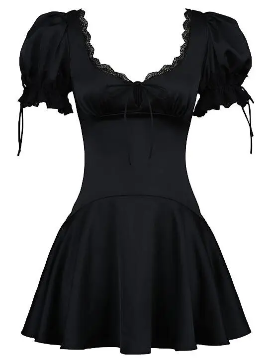 House Of Cb Elisabetta Lace-trim Satin Mini Dress L - Black