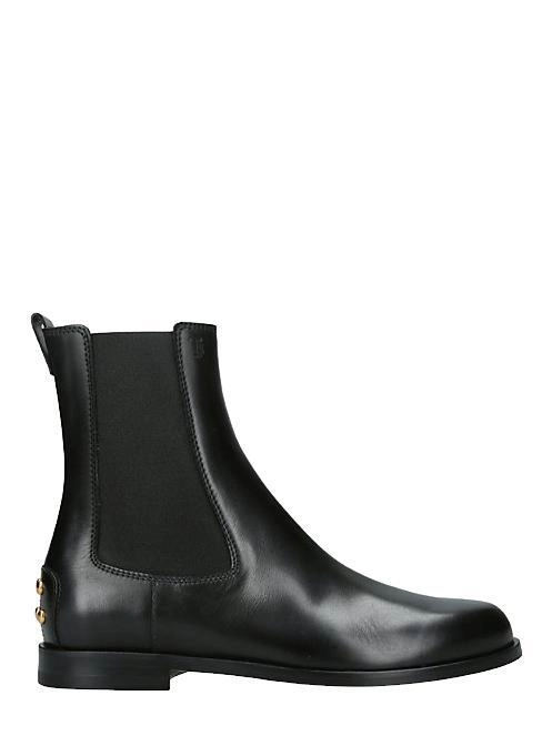 TOD'S Cuoio Flat Leather Ankle Boots - Black
