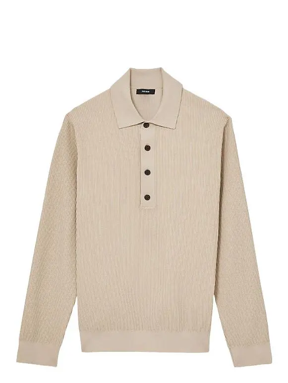 REISS Admiral Ribbed Half-button Woven Polo Shirt - Stone