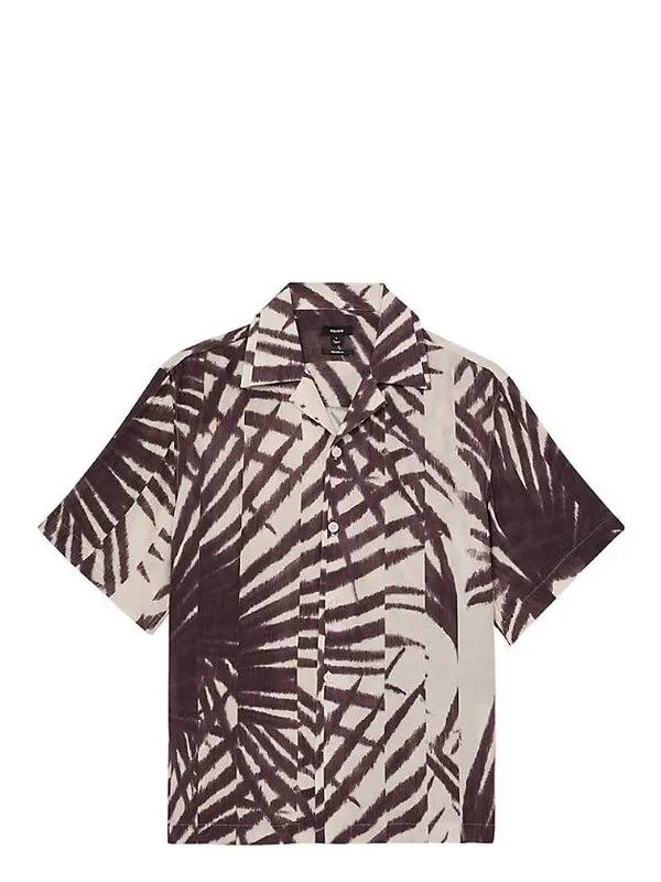 REISS Shindora Plissé Printed Cuban-collar Woven Shirt - Bordeaux