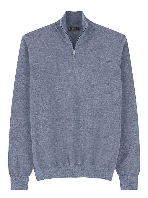Boggi Milano Mock-neck Half-zip Merino Wool Jumper - Light Blue