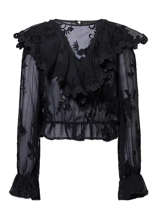 Paige Akari Embroidered Silk Top - Black