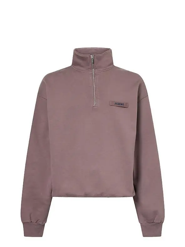 Jacquemus The Gros Grain Half-zip Cotton-jersey Sweatshirt - Brown