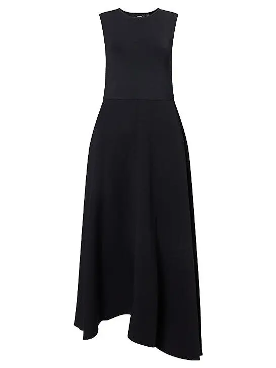 Theory Flared Crepe Maxi Dress - Black