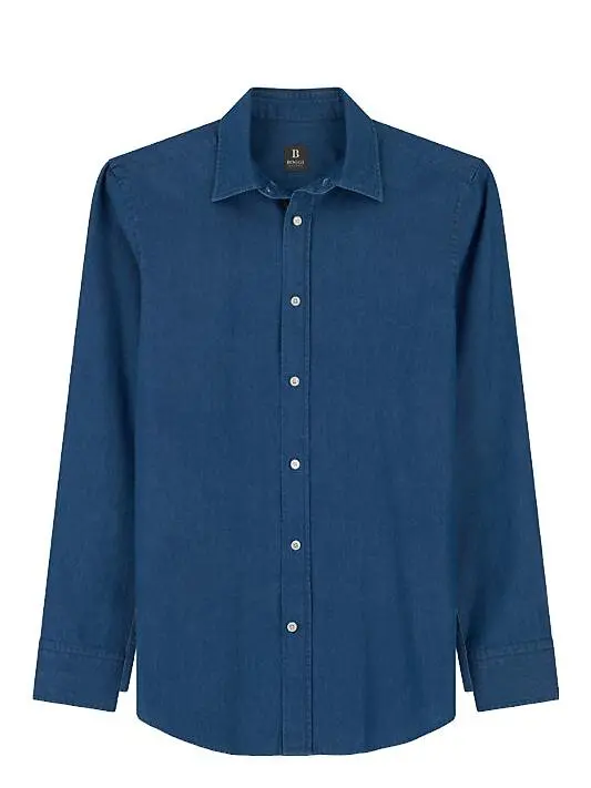 Boggi Milano Washed Regular-fit Denim Shirt - Medium Blue