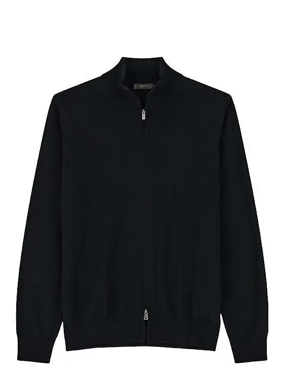 Boggi Milano Mock-neck Full-zip Merino Wool Jumper Xxl - Black