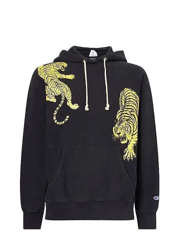 CHAMPION X THE GENTLEMAN Champion X The Gentlemen Tiger Graphic Cotton-jersey Hoody - Black