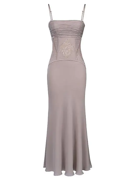 House Of Cb Catalina Lace-trim Georgette Maxi Dress - Lilac
