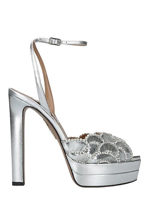 AQUAZZURA Ce Soir 130 Plateau Leather Sandals - Silver
