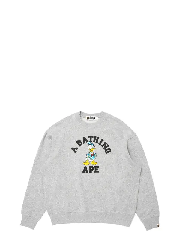 A BATHING APE X Disney Donald Duck College Relaxed Fit Crewneck - Grey