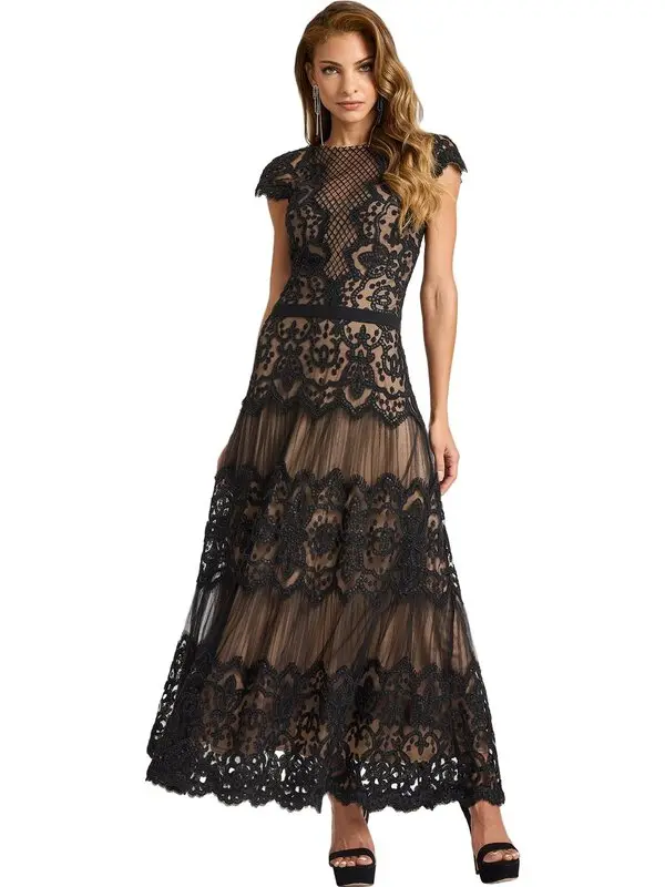 Tadashi Shoji Elzy Sequin Embroidered Tea-length Dress - Black