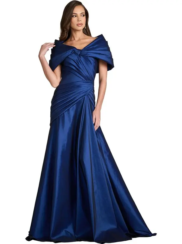 Tadashi Shoji Romina Draped Taffeta Gown - Navy