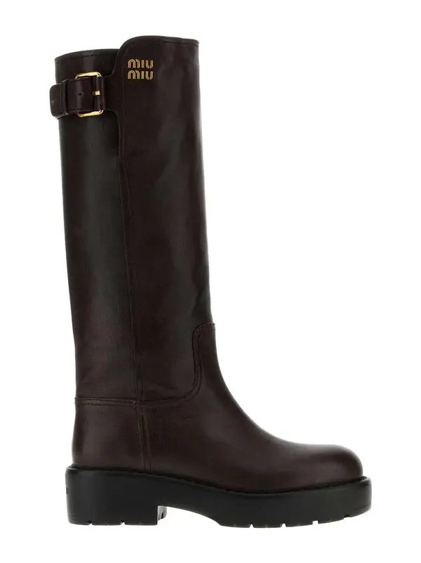 Miu Miu Dark Leather Boots - Brown