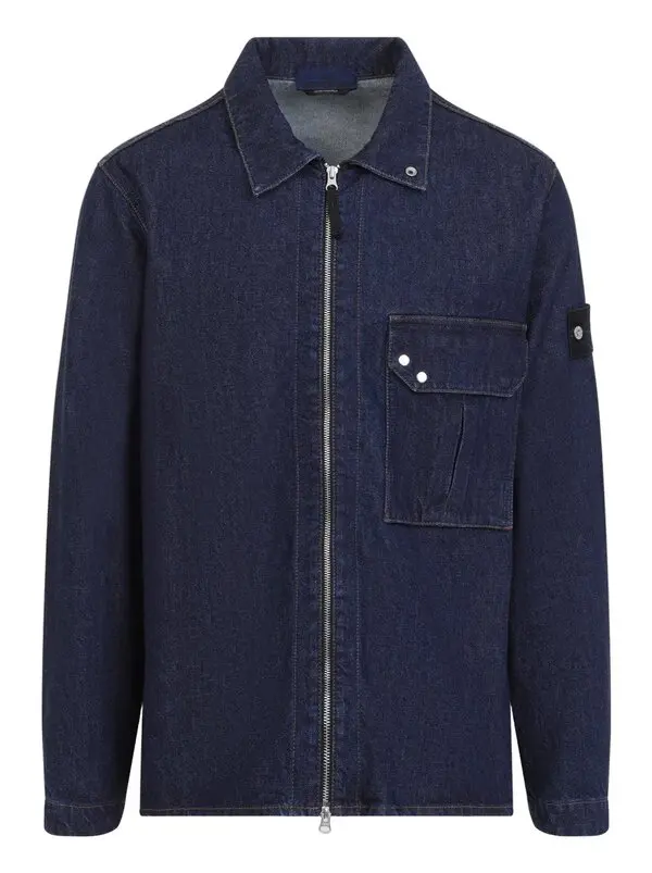 Stone Island Denim Zip-up Overshirt Jacket - Blue