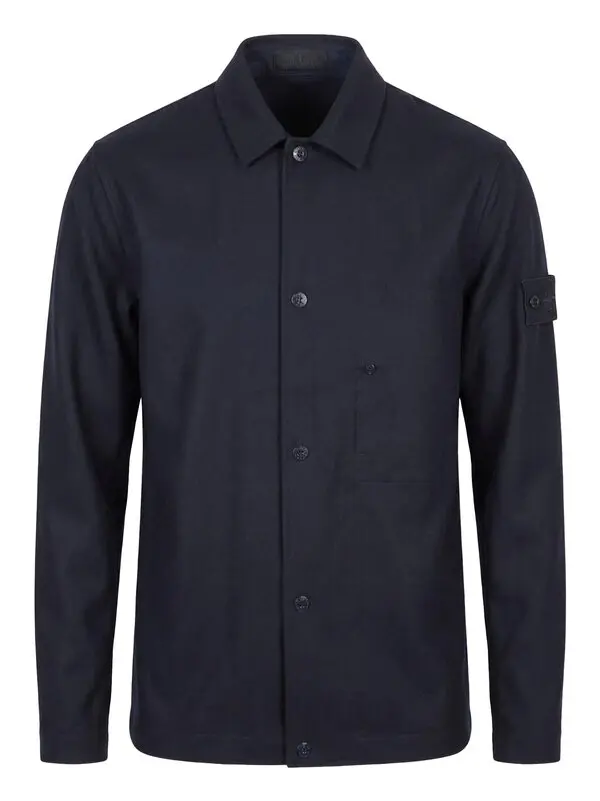 Stone Island Logo-patch Button-up Wool Shirt - Navyblue