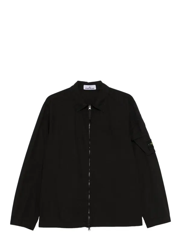 Stone Island Logo-patch Zip-up Shirt - Black