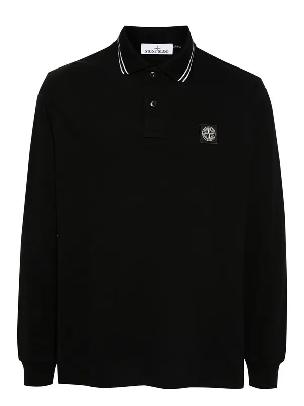 Stone Island Logo-patch Long-sleeve Polo Shirt - Black