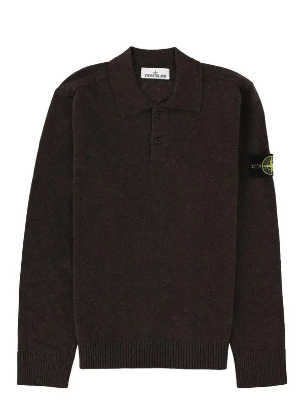 Stone Island Wool Sweater Polo With Patch Logo - Brown