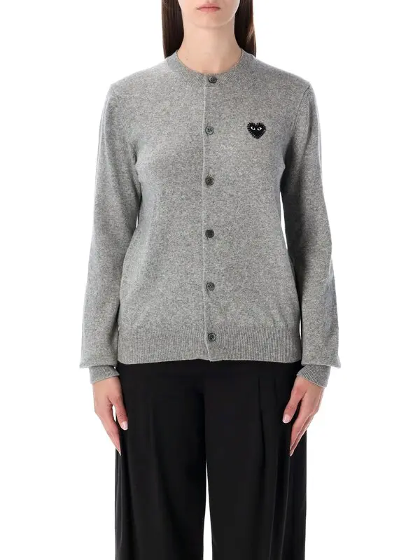 Play Comme Des Garcon Wool Button-front Cardigan With Heart Patch - Grigio
