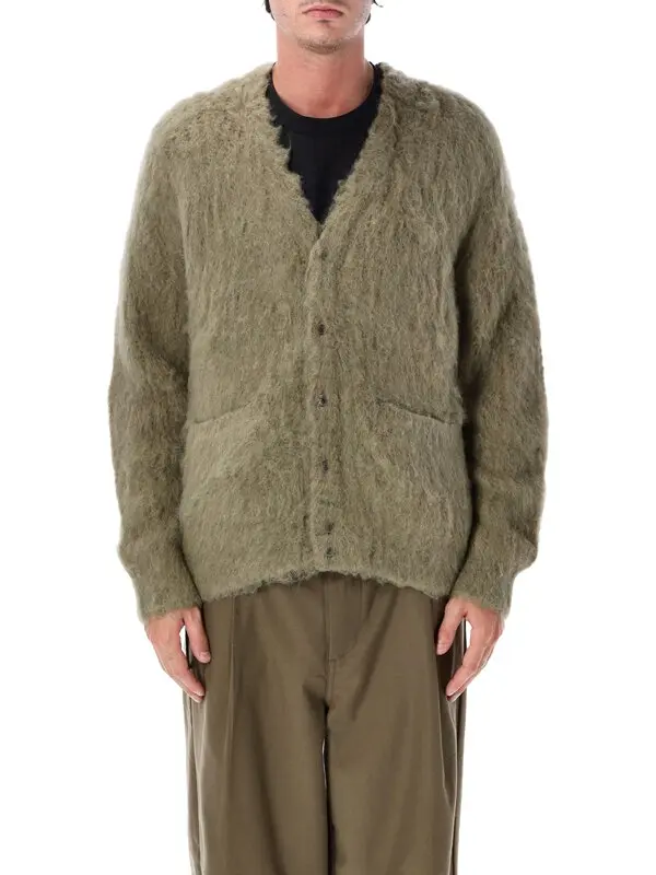 Obey Fuzzy Button-front Cardigan - Tea Leaf