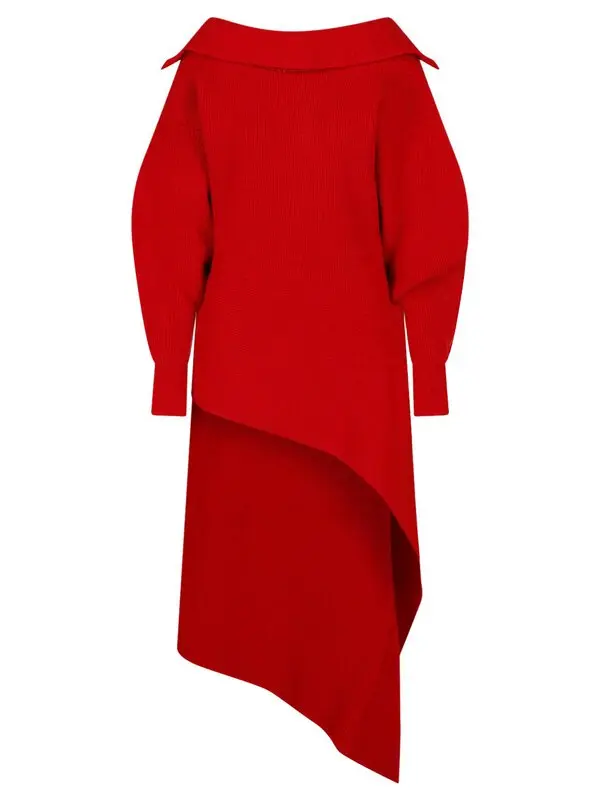 Givenchy Asymmetrical Off-shoulder Knit Dress - Red
