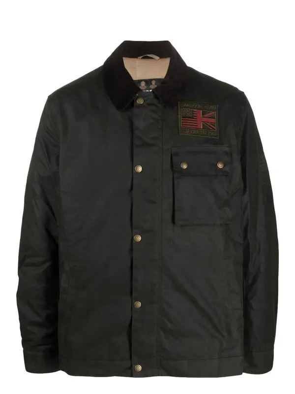 BARBOUR INTERNATIONAL Waxed Cotton Utility Jacket With Corduroy Collar - Green