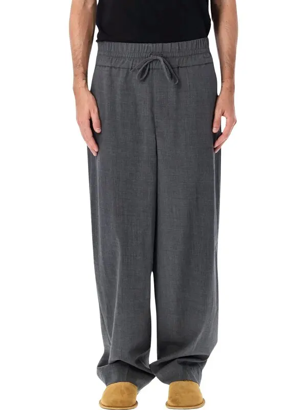 AMI Paris Relaxed Wool Trousers With Elasticated Waist Drawstrings And Patch Pocket - Grigio