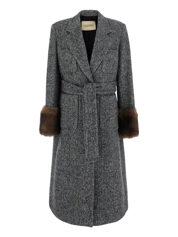 Valentino Garavani Wool-blend Chevron Notched-collar Jacket With Long Sleeves - Grey