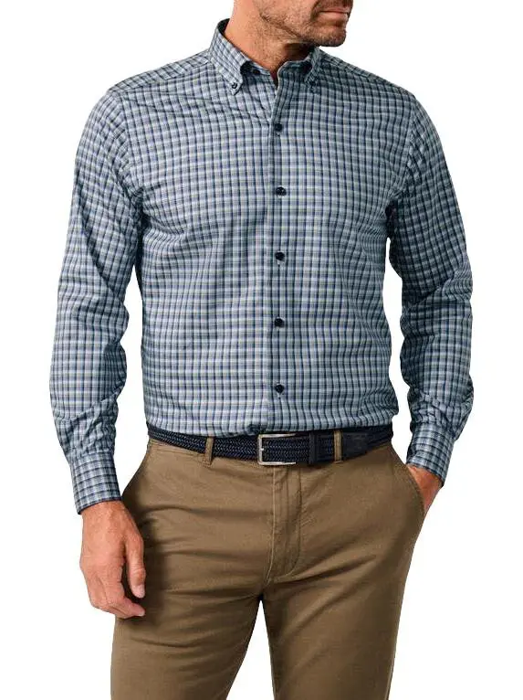 David Donahue Check Sport Shirt - Navy/olive