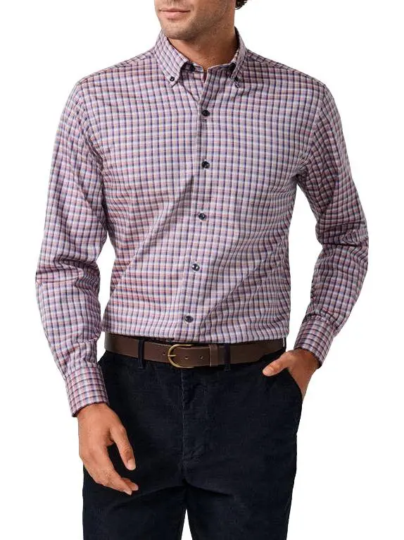 David Donahue Check Sport Shirt - Navy/spice
